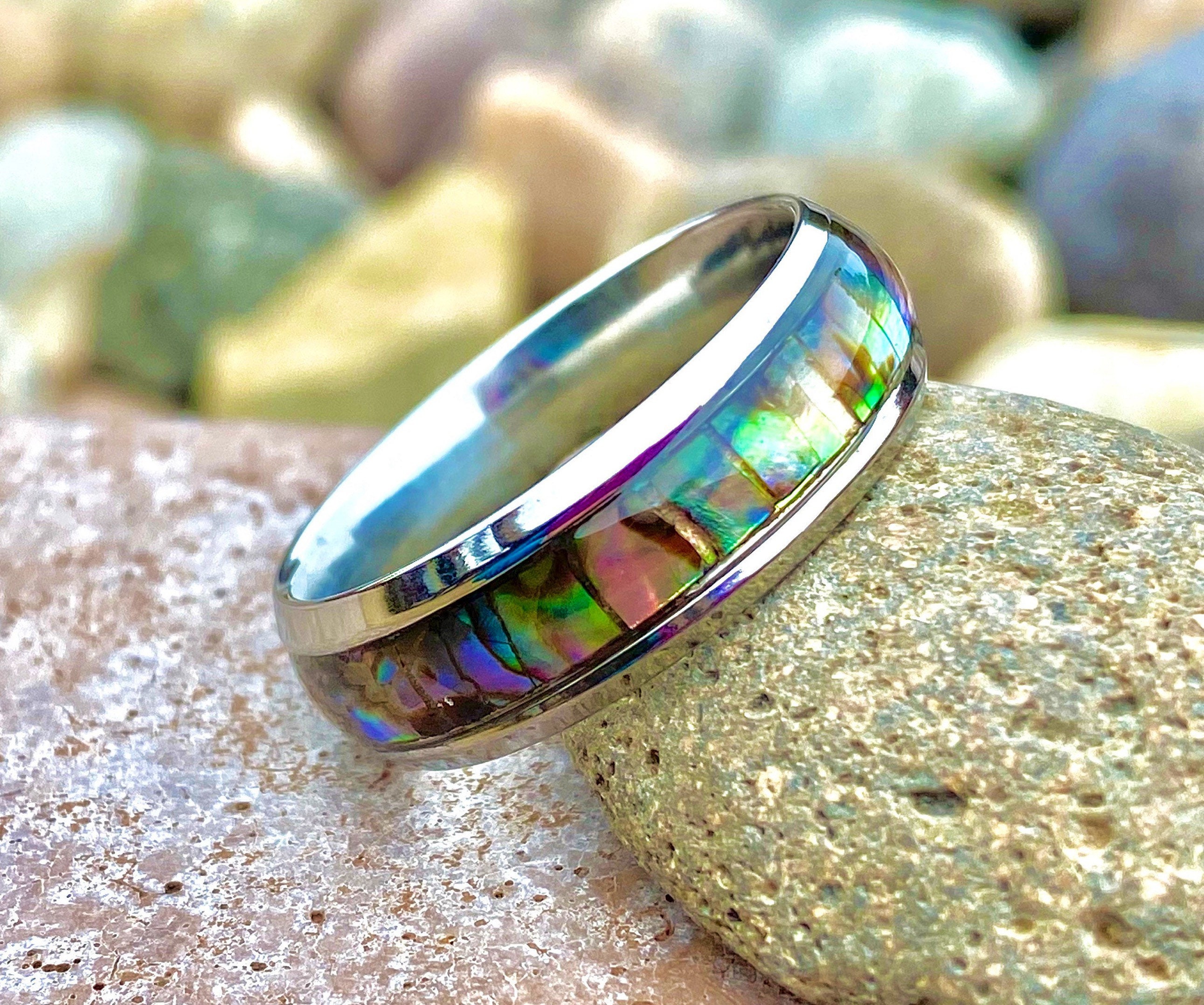 Abalone Shell Ring Stainless Steel Ring Band Mens Ring | Etsy