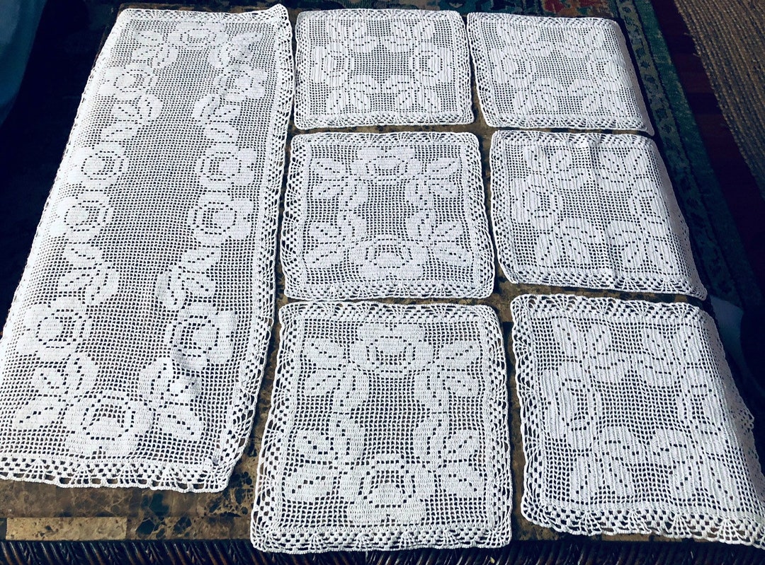 Handmade Crochet Cotton Table Runner 7 Pieces Set - Etsy