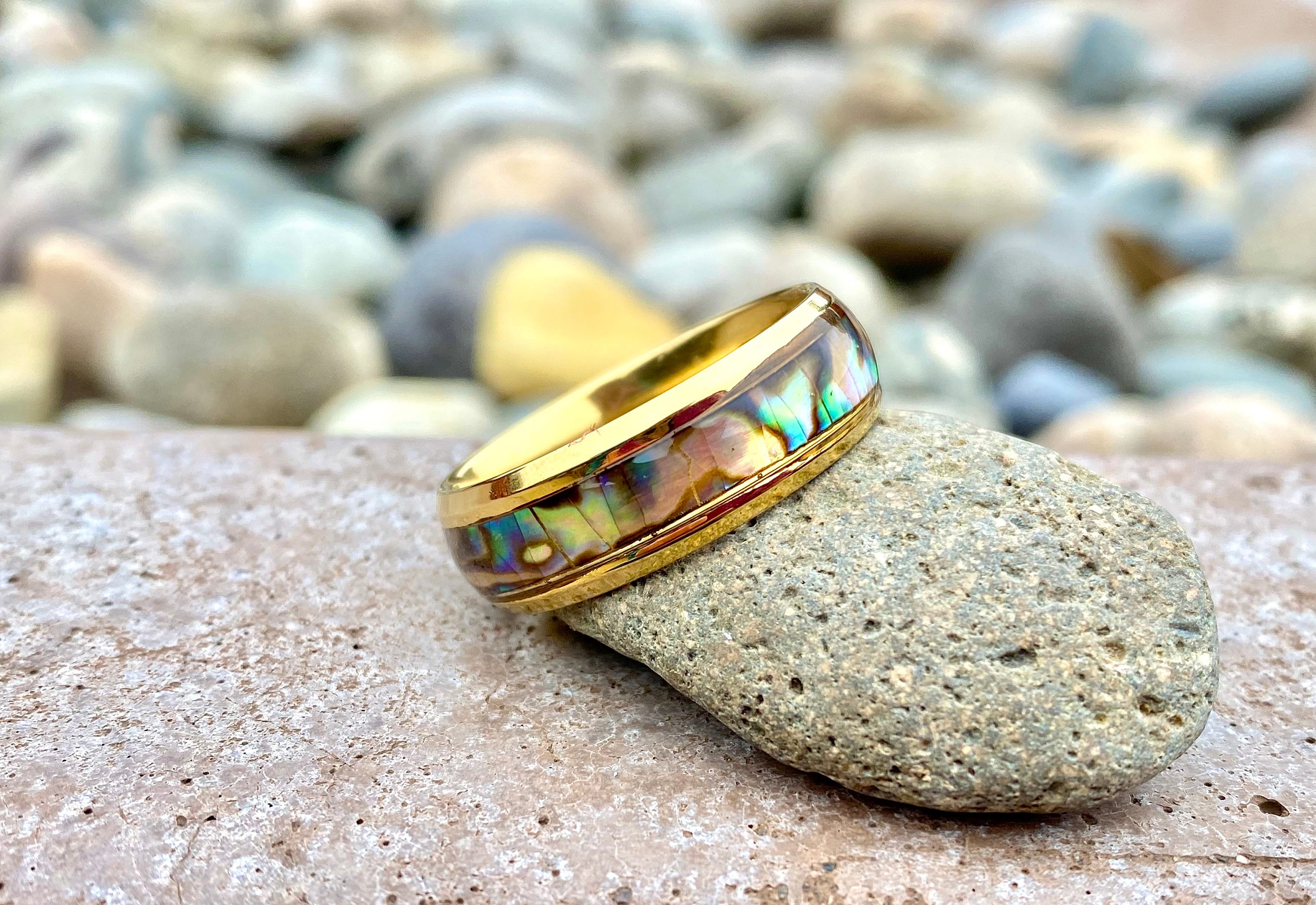 Abalone Shell Ring Bands Stainless Steel Ring Band Mens | Etsy