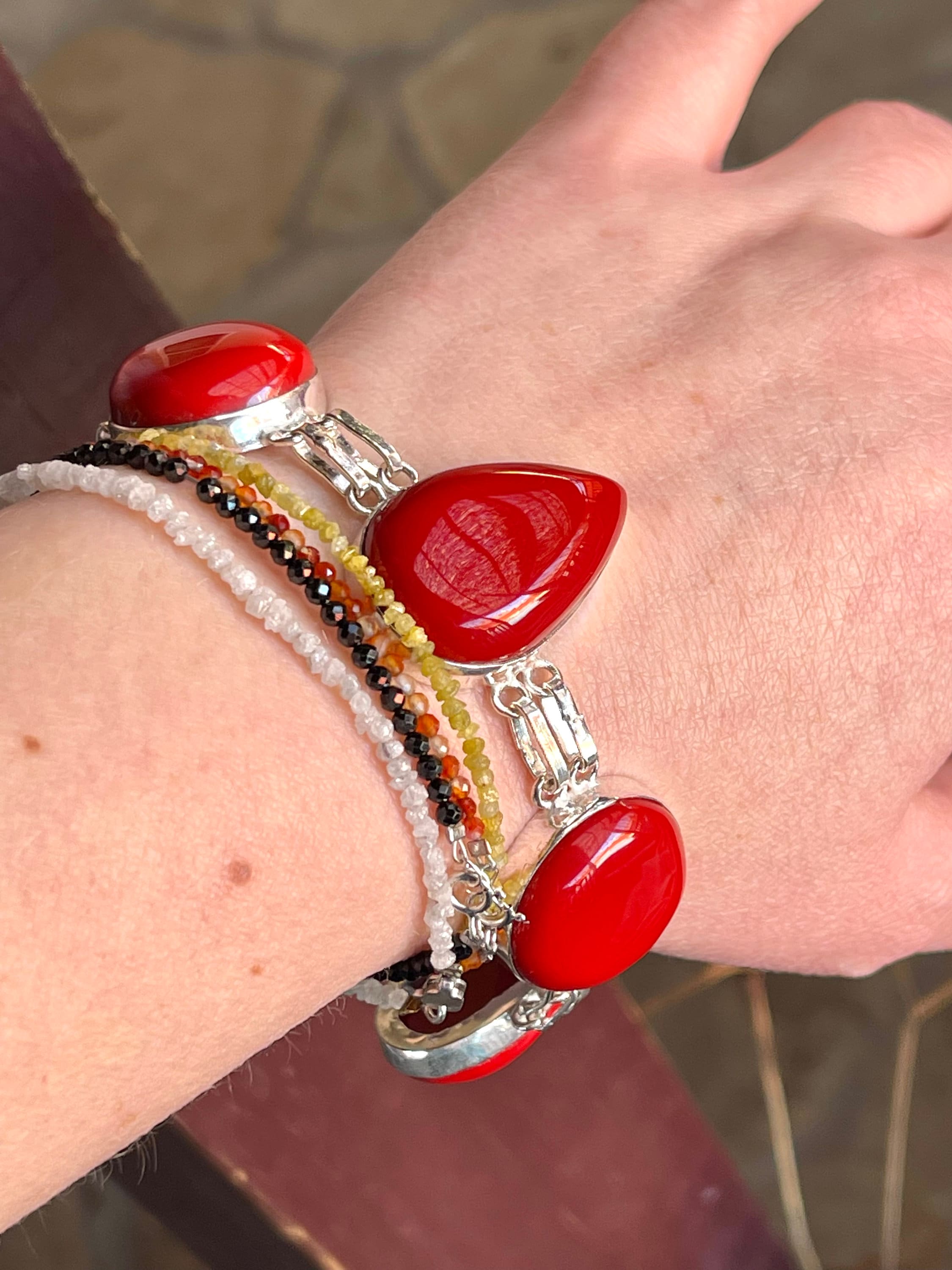 Red Coral, Bracelet, Multi-stone Red Coral Bracelet, Statement Bracelet ...
