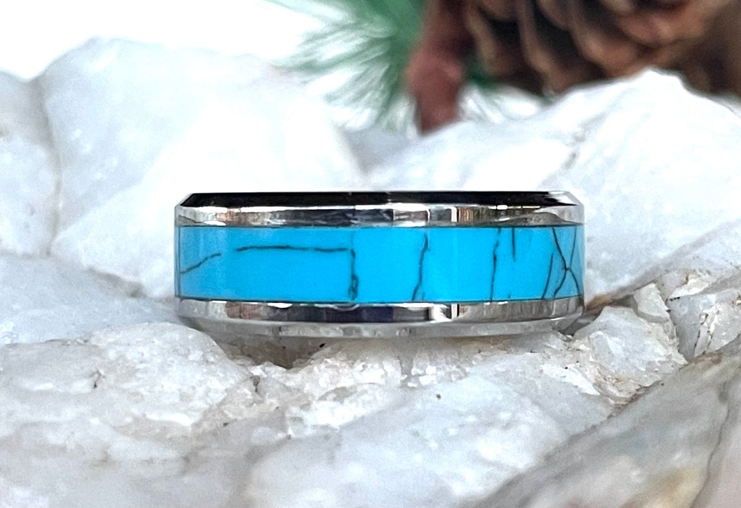 Natural, Turquoise Inlay Band, Turquoise Band, Men’s Ring Band - Etsy
