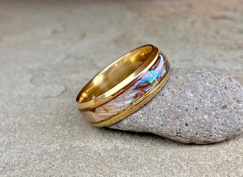 Abalone Shell Ring Bands Stainless Steel Ring Band Mens - Etsy