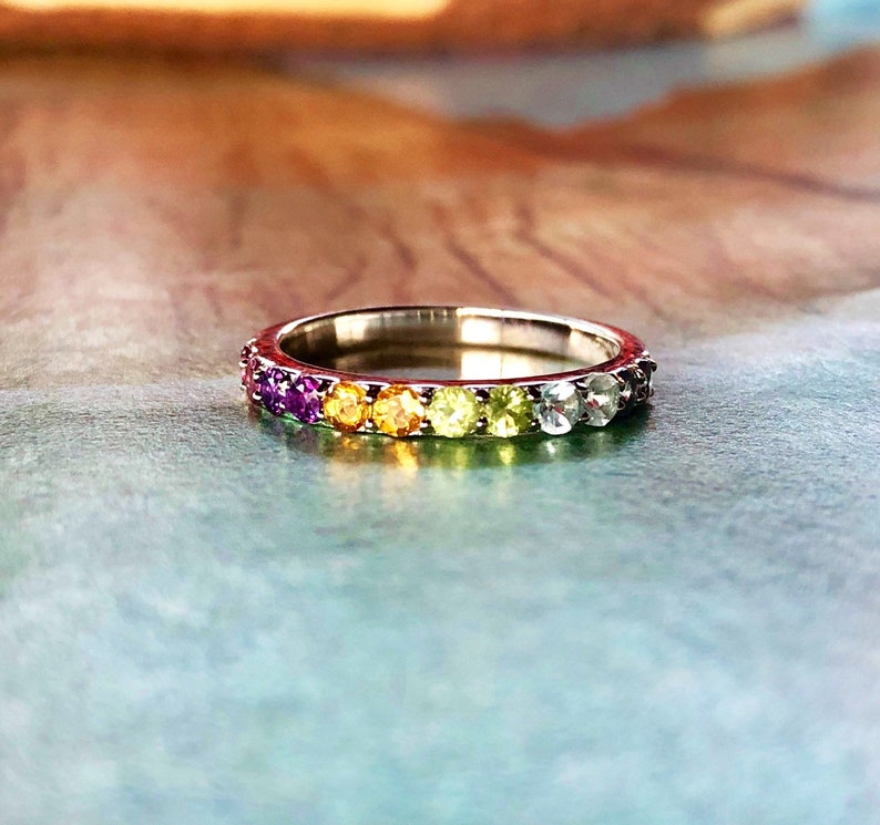 Multi-Gemstone Eternity Stackable Wedding/Engagement Ring Band | Etsy