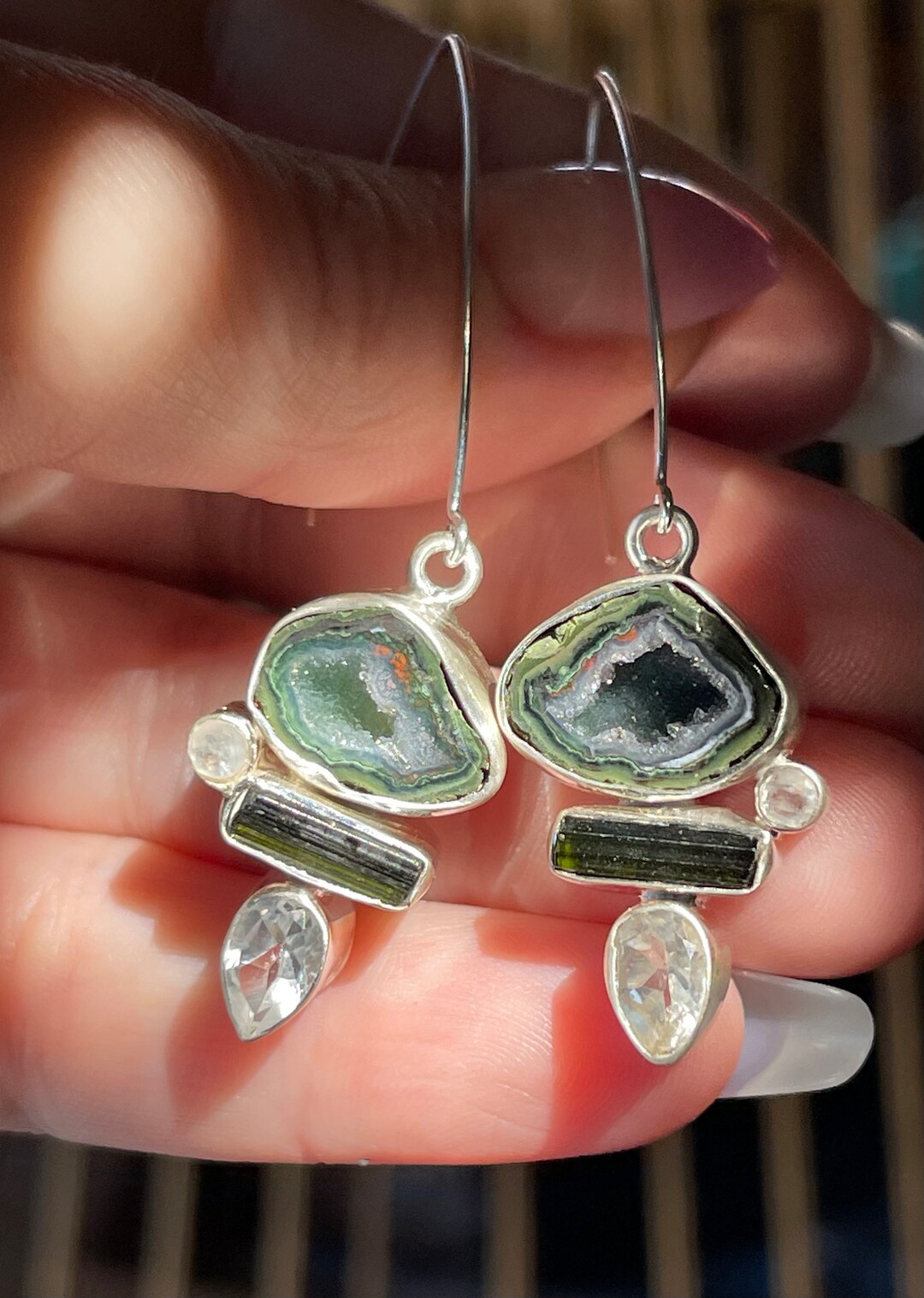 Moonstone, Topaz, Green, Tourmaline, Geode, Coconut, Druzy, Earrings ...
