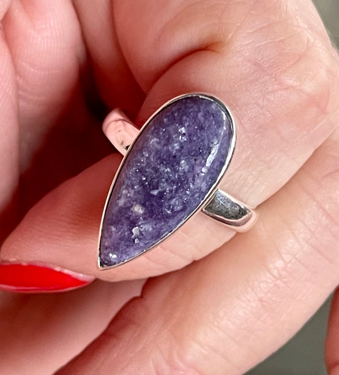 Purple, Lepidolite, Teardrop, Ring, Size 9, In Sterling Silver - Etsy 日本