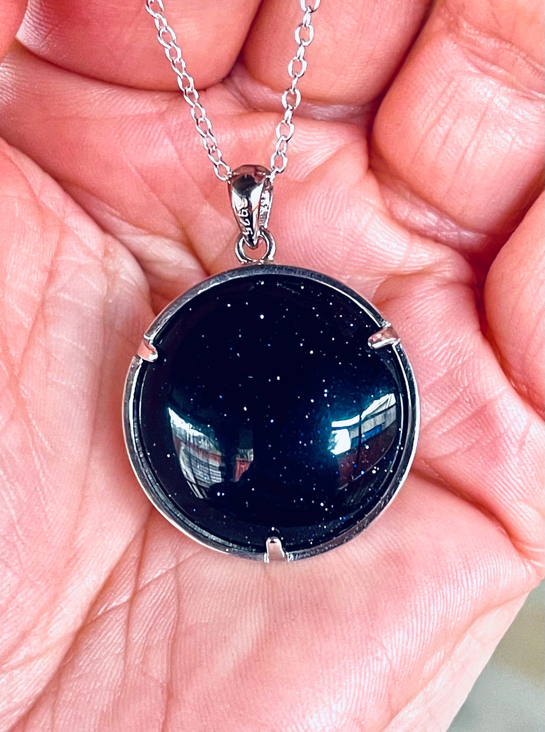 Blue, Sandstone, Pendant, Necklace, in Sterling Silver - Etsy