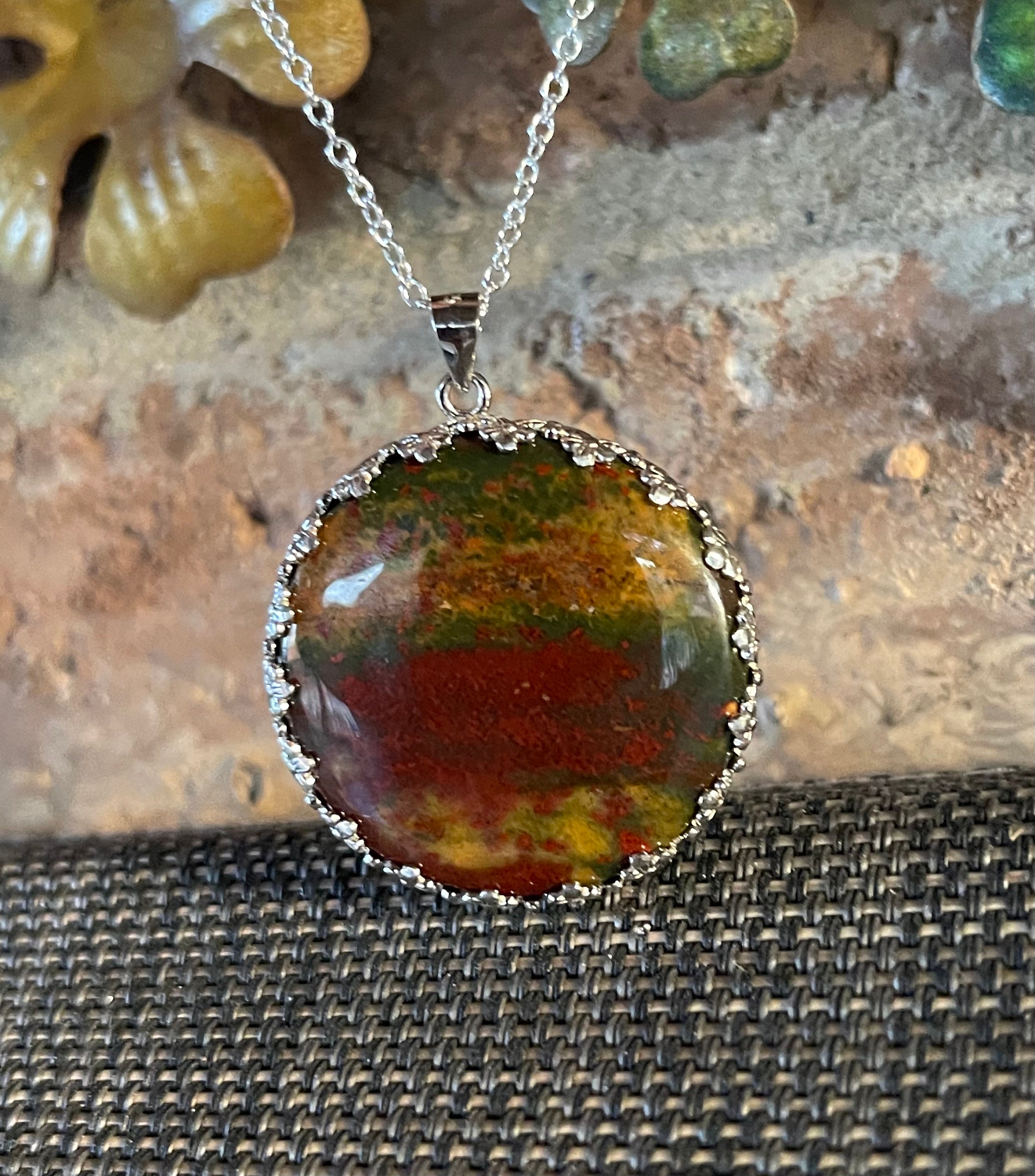 Bloodstone Pendant Necklace Jewelry in Oxidized Sterling - Etsy UK