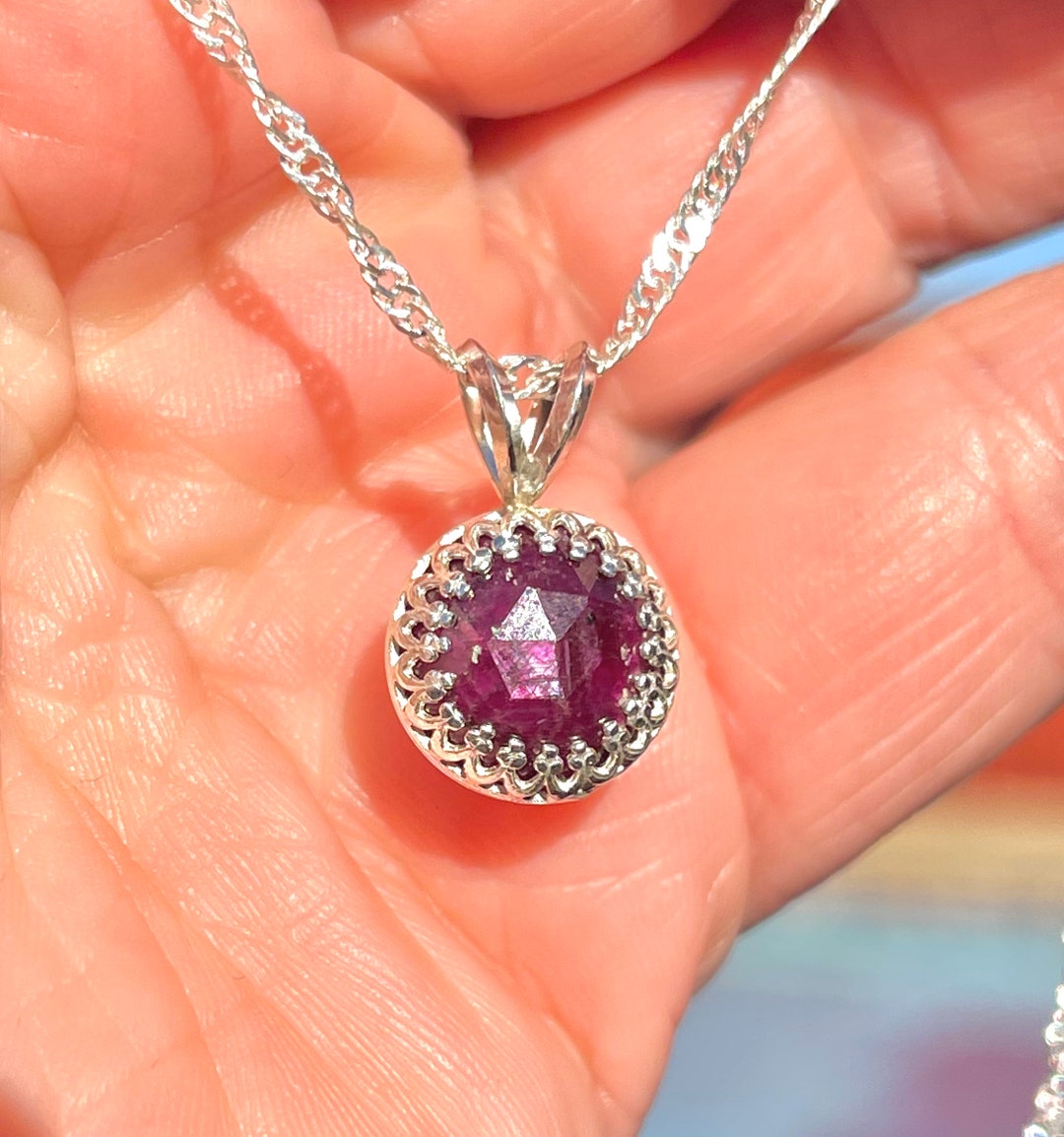 Ruby, Pendant, Necklace, in Sterling Silver - Etsy