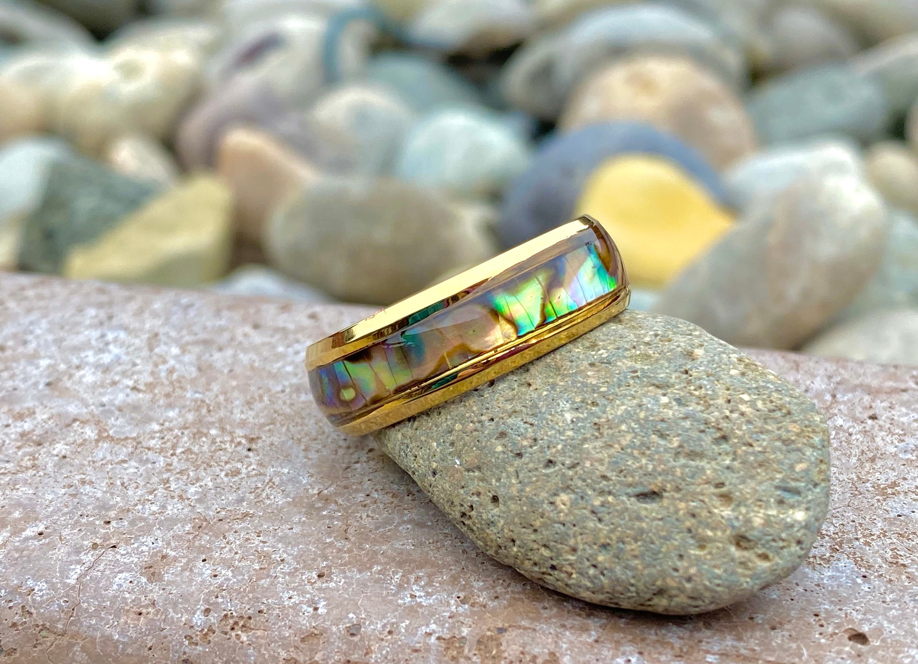 Abalone Shell Ring Bands Stainless Steel Ring Band Mens | Etsy