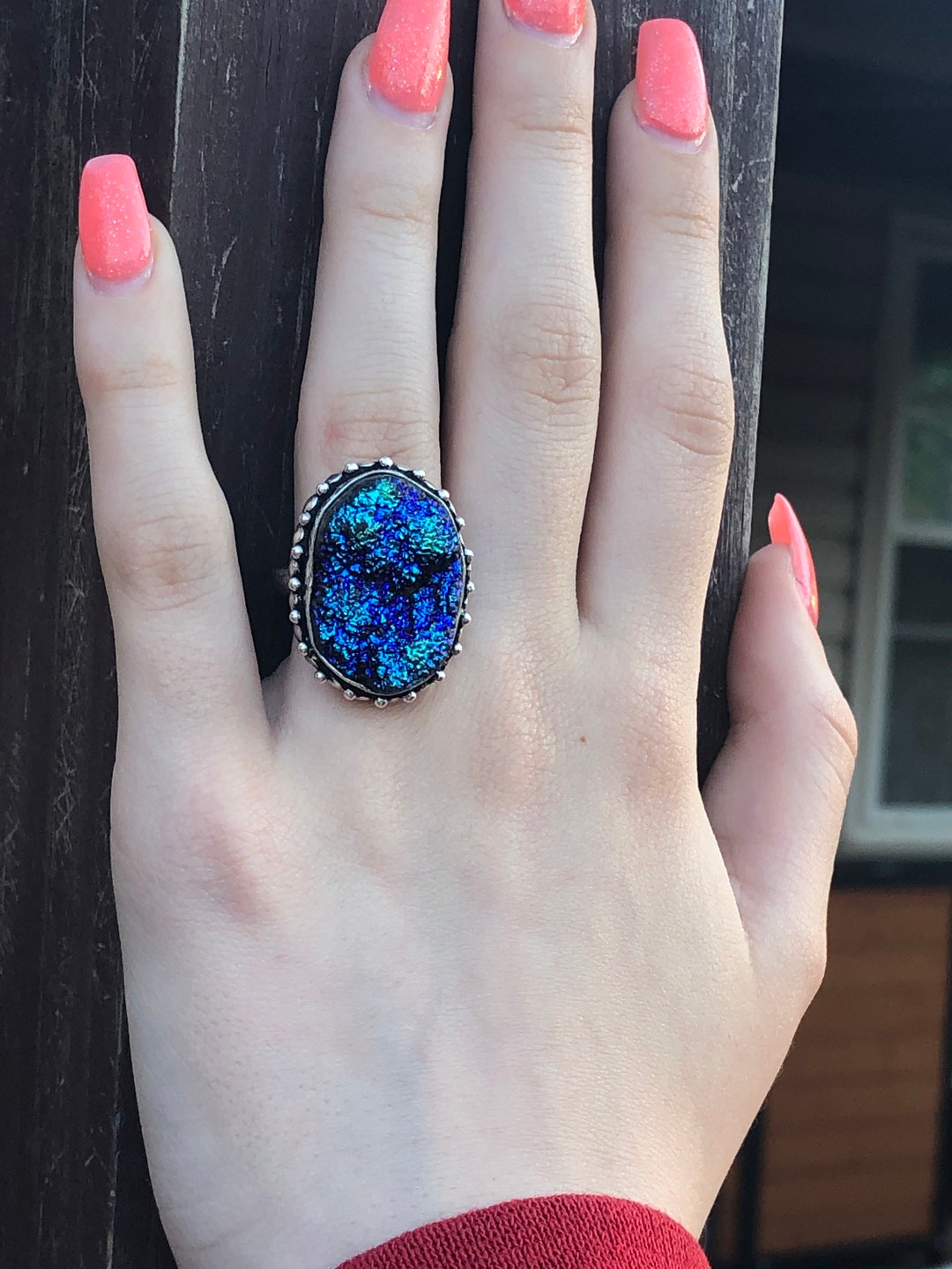 Titanium, Druzy, Ring, Size 7, in Oxidized Silver - Etsy