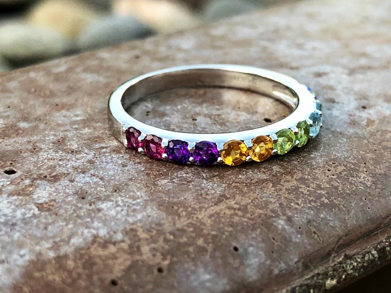 Multi-gemstone Eternity Stackable Wedding/engagement Ring Band - Etsy