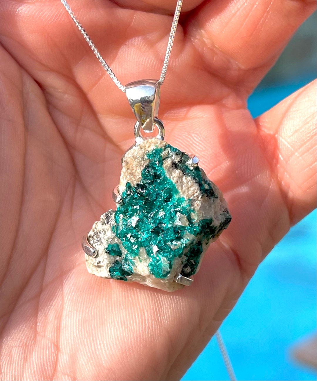 Dioptase Rough Pendant Necklace in Sterling Silver - Etsy