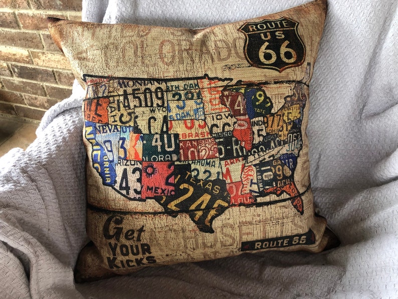 Vintage Route 66 & U.S. Map Print Throw/Cushion Decorative | Etsy