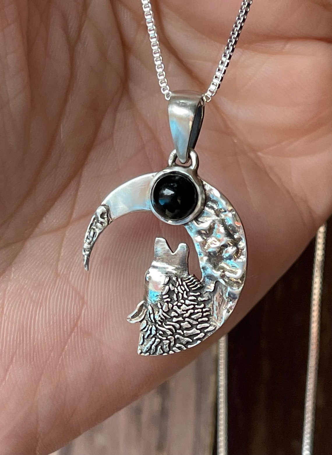 Black, Wolf, Onyx, Pendant, Necklace, in Oxidized, Sterling Silver ...