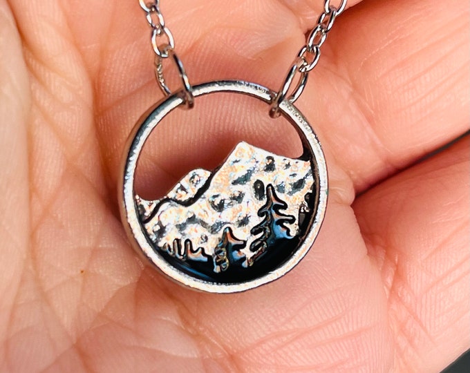 Oxidized Silver, Pine, Trees, Mountain, Scenery, Charm, Necklace - Etsy
