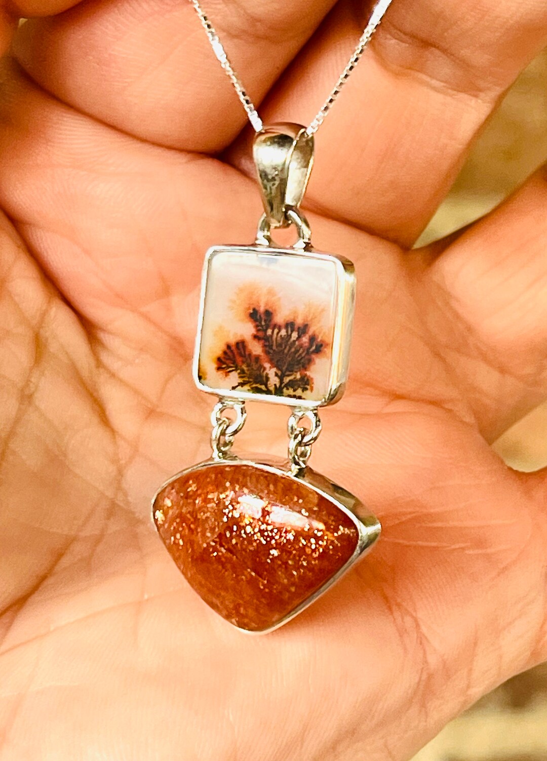 Sunstone Shazar Stone Pendant Necklace in Sterling Silver - Etsy
