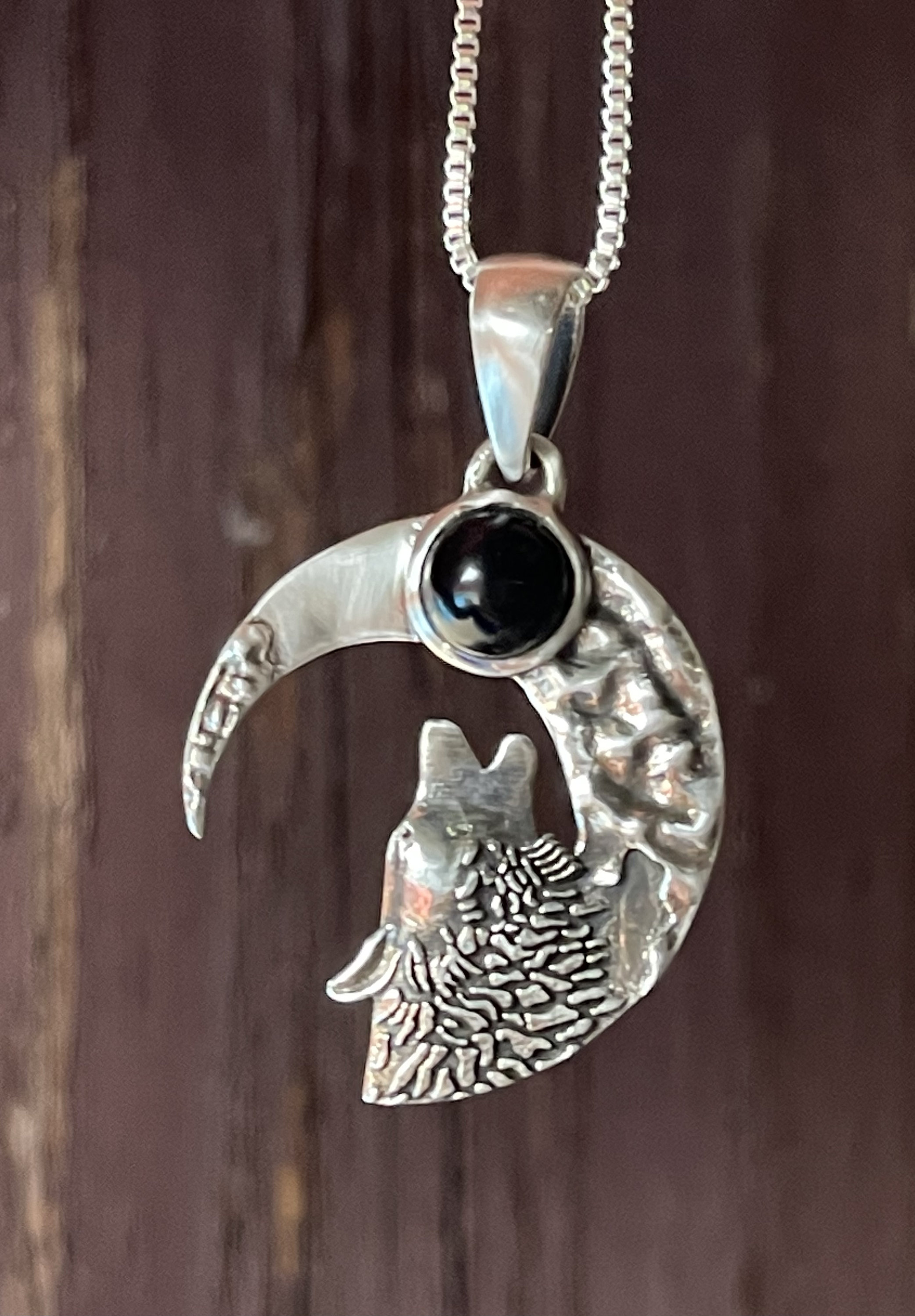 Black, Wolf, Onyx, Pendant, Necklace, in Oxidized, Sterling Silver ...