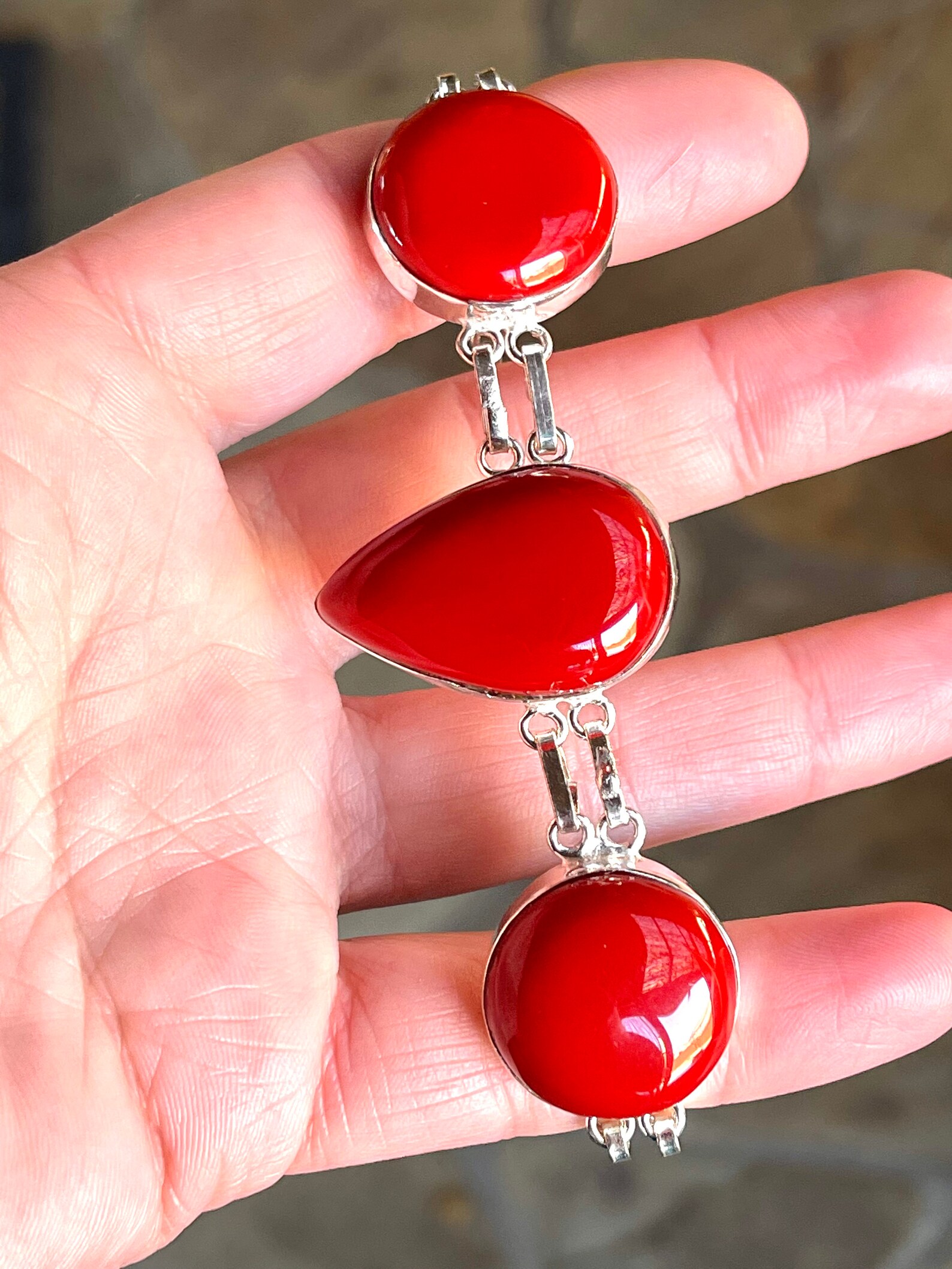 Red Coral, Bracelet, Multi-stone Red Coral Bracelet, Statement Bracelet ...