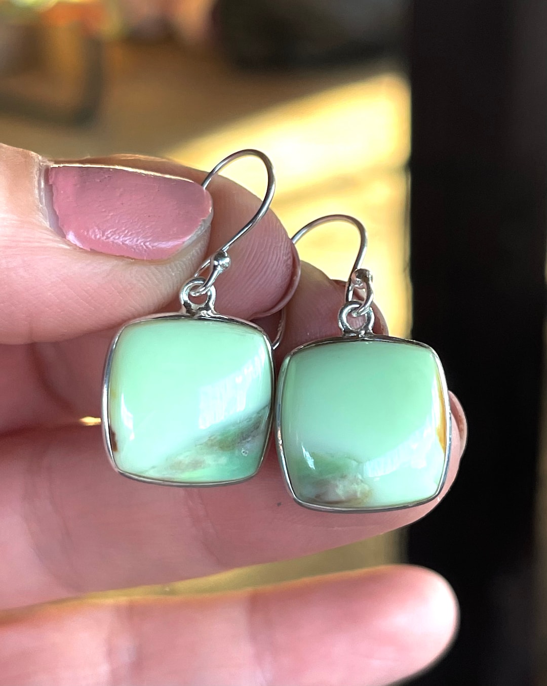 Citron, Lemon, Chrysoprase, Earrings, in Sterling Silver - Etsy