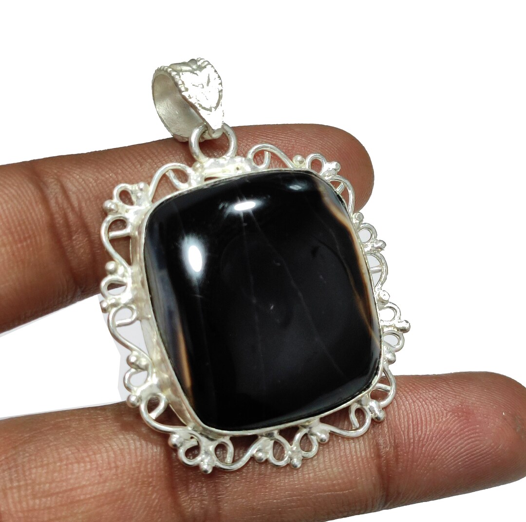Natural Banded Agate Pendant Gemstone Pendantblack Pendant - Etsy