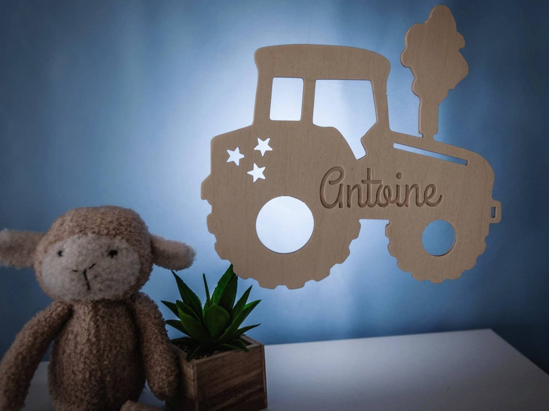 Personalized Wooden Tractor Night Light – LED Lamp for Children’s ...