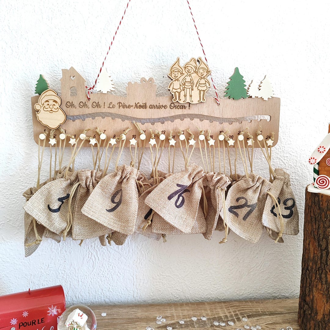 Customizable Wooden Advent Calendar, Hanging Christmas Advent Calendar ...