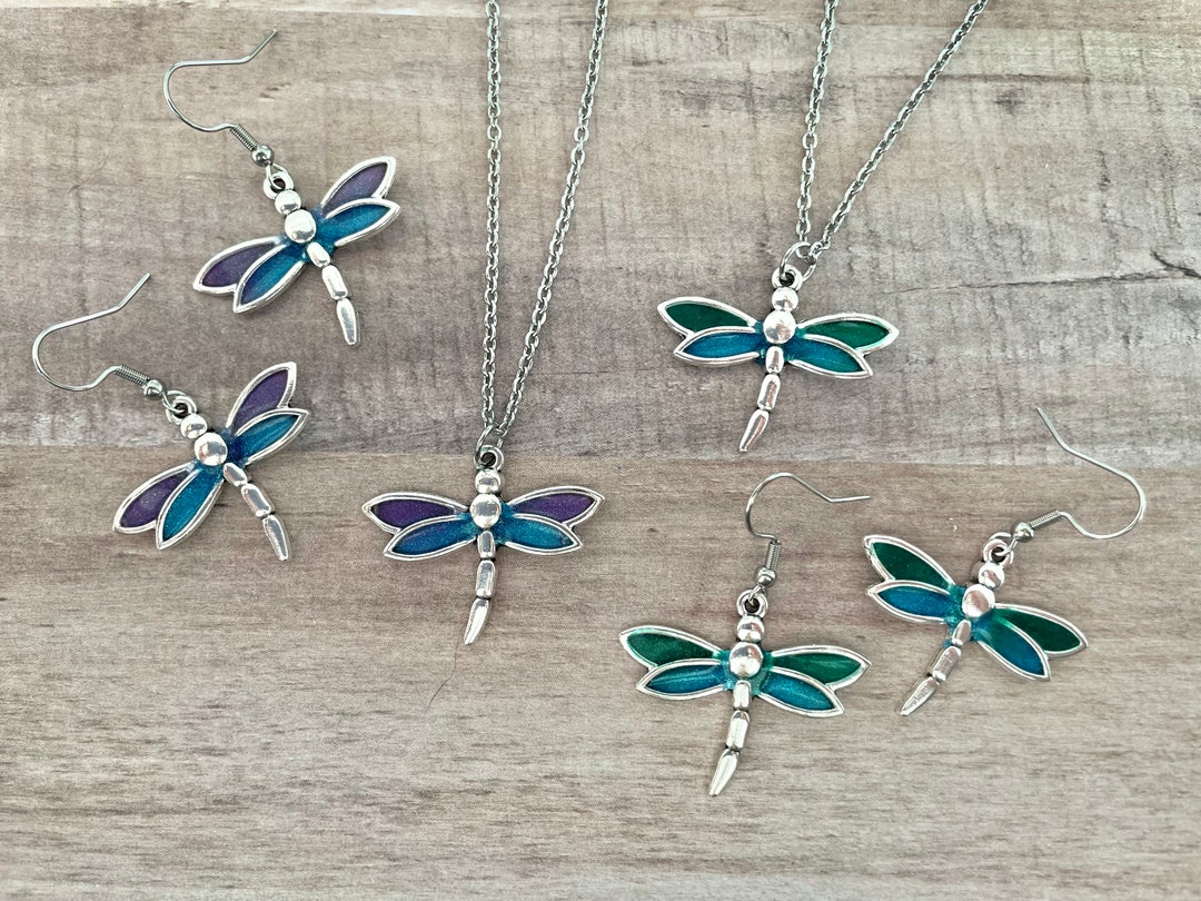 Resin Dragonfly Necklace and Earrings - Etsy