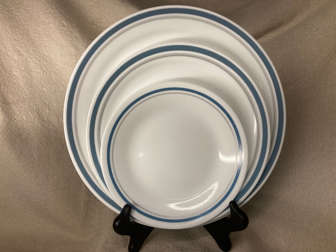 Vintage Corelle Indigo Dinnerware | Blue & Grey Stripe | Discontinued ...