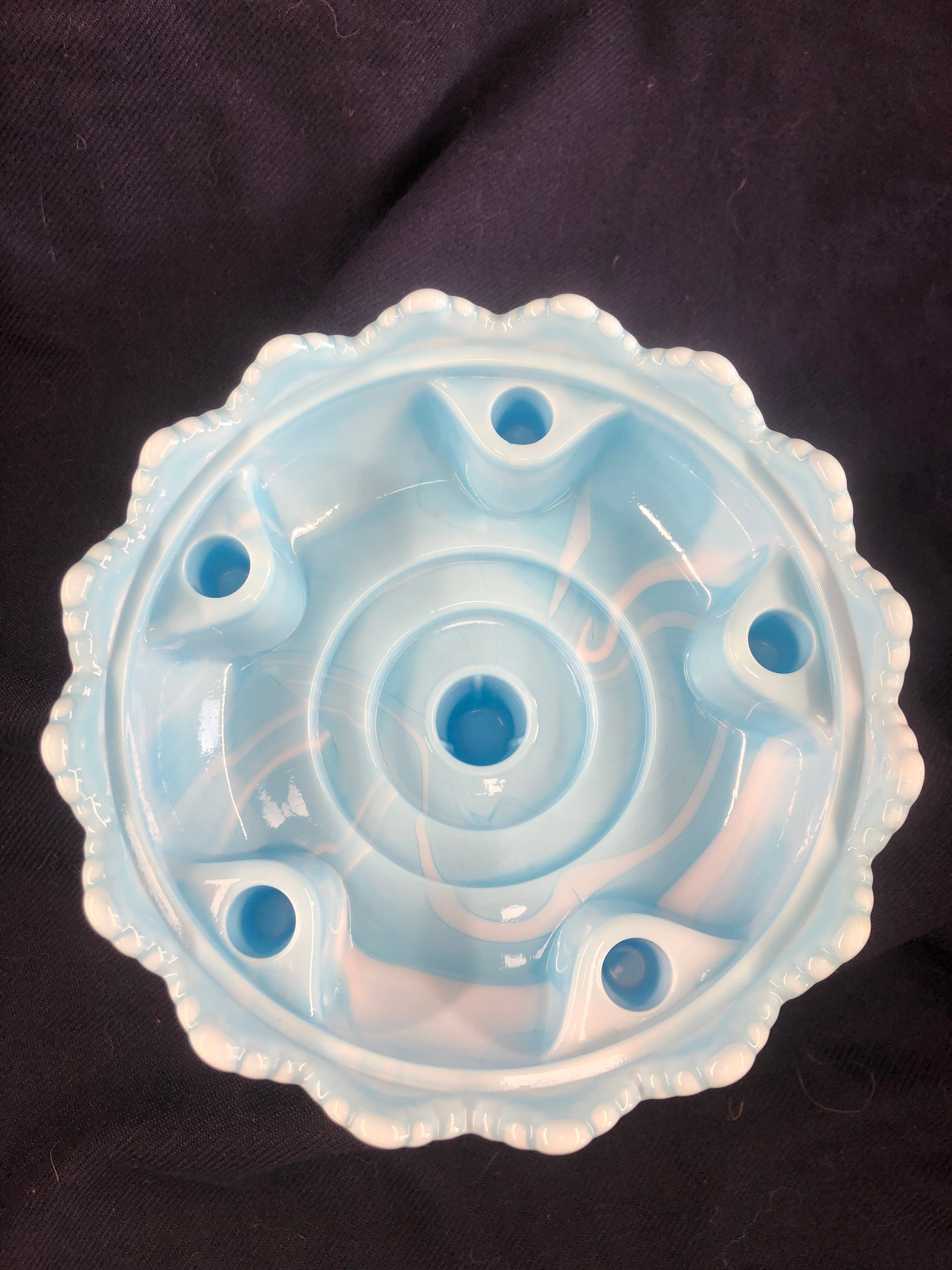 Fenton Hobnail Blue & White Swirl Slag Glass Pedestal Candle - Etsy UK