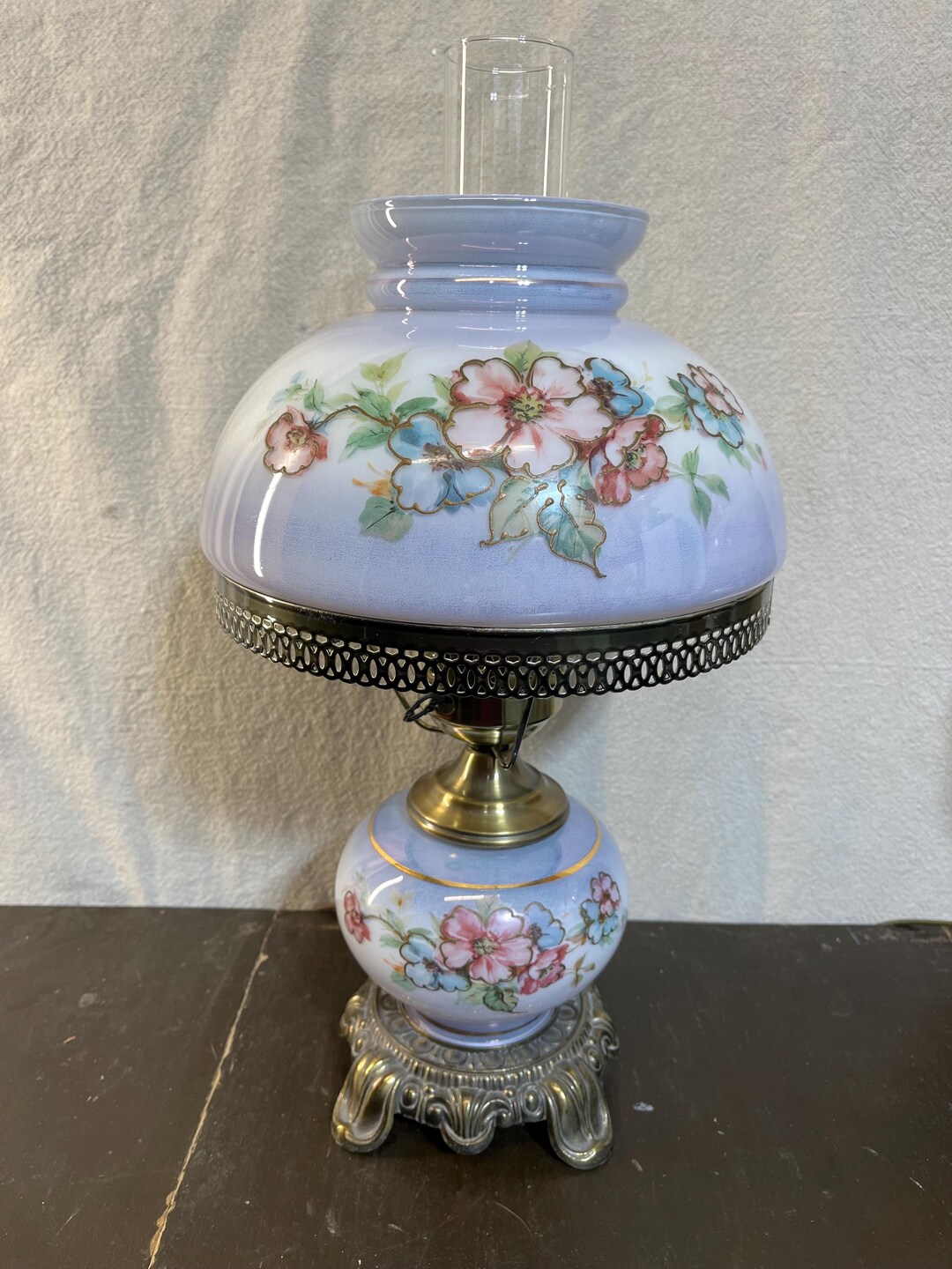 Vintage 17" Tall Gone With the Wind Hurricane Table Lamp With 3-way ...