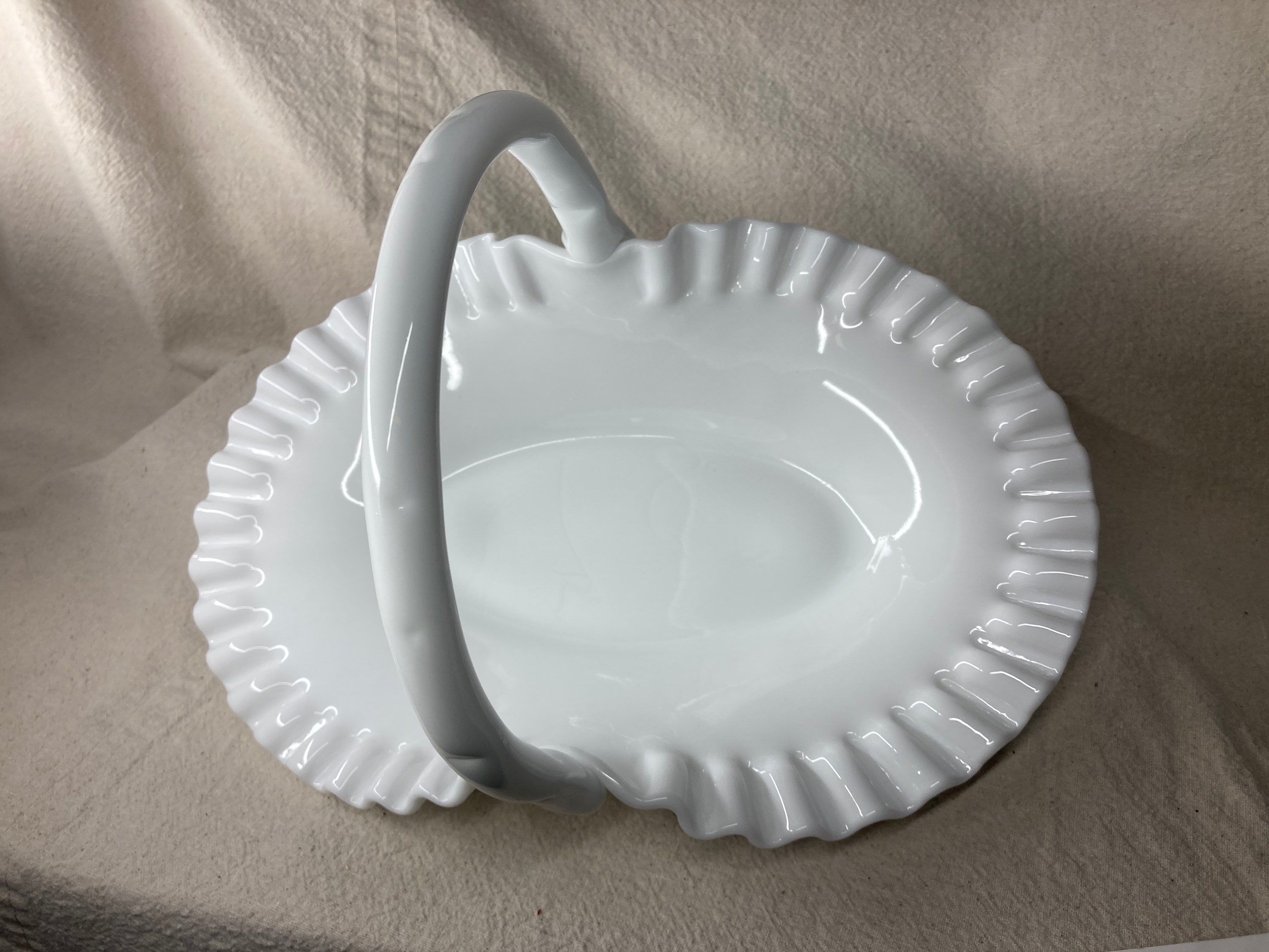 9 Tall Vintage Fenton Hobnail White Milk Glass Handled Basket | Etsy