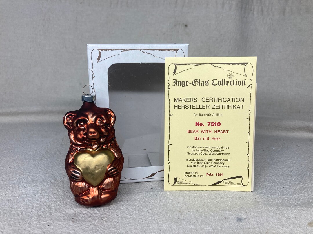 Vintage Inge-glas Brown Bear Ornament With Gold Heart - Made in Germany ...