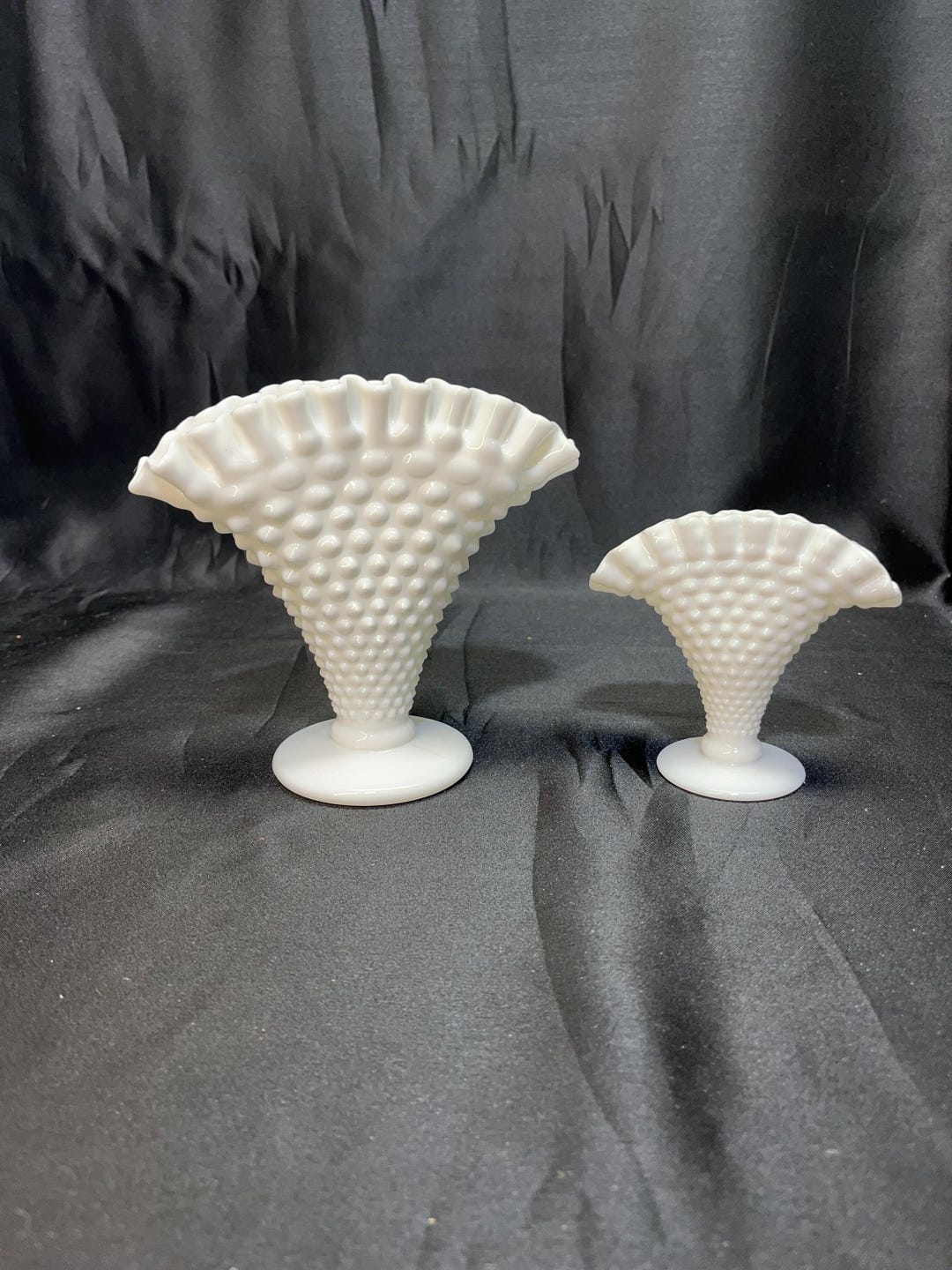 Fenton Hobnail White Milk Glass Fan Vases With Ruffled Edges | Choose ...