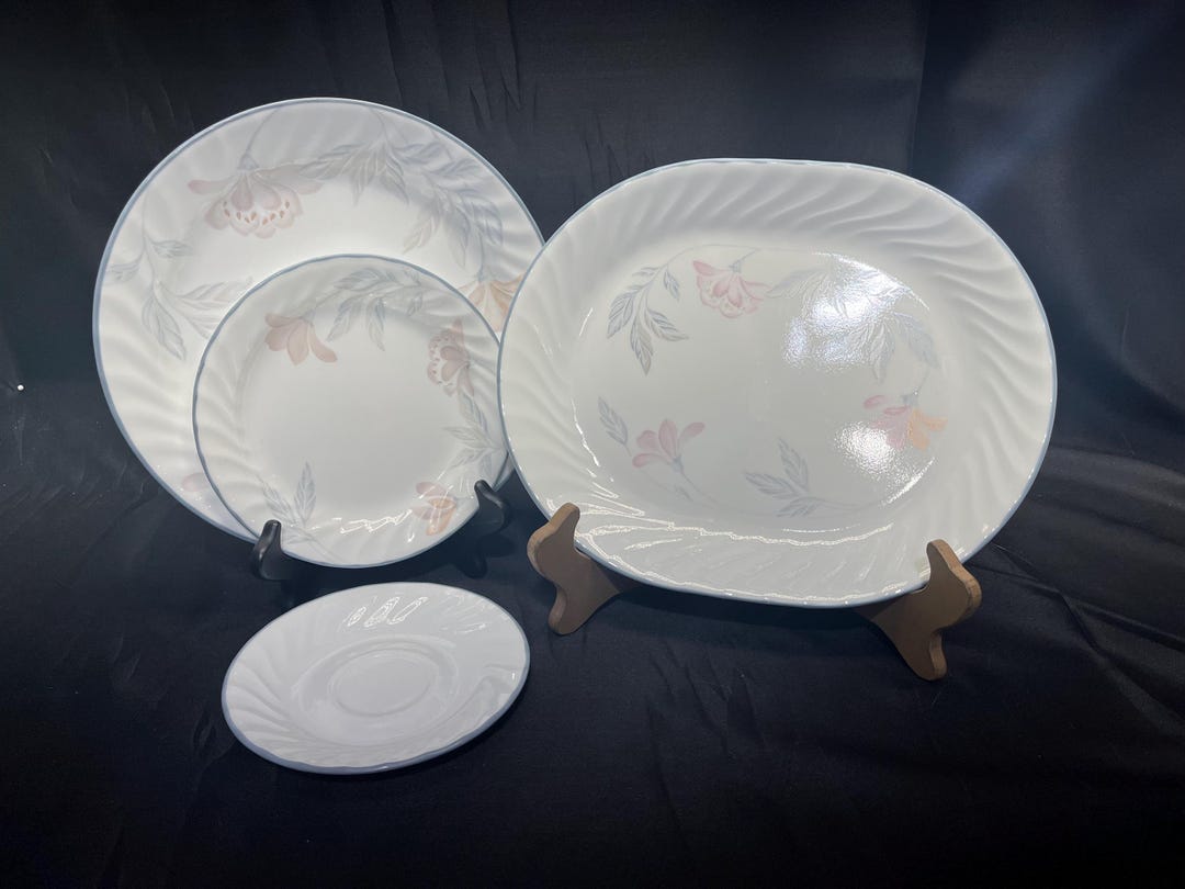 Vintage Corelle Pink Trio Dinnerware: Pink Floral Plates, Bowls, Tray ...