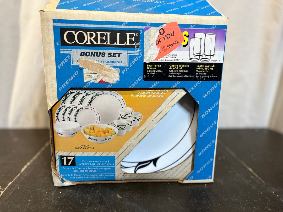 Vintage Corelle Lyrics Black Dinnerware 21 Piece Set | Corelle | New in ...