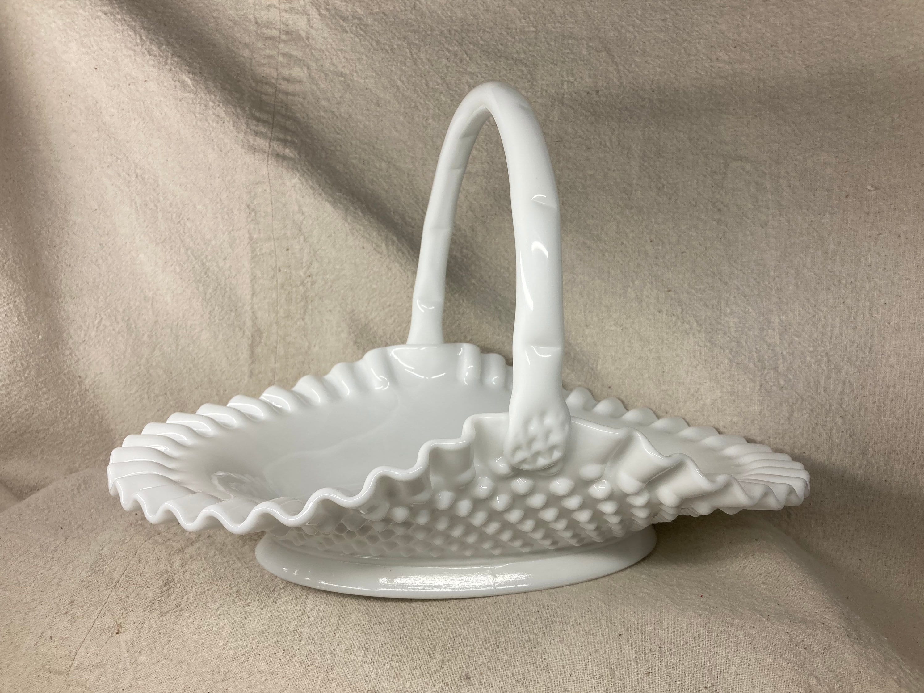 9 Tall Vintage Fenton Hobnail White Milk Glass Handled Basket | Etsy