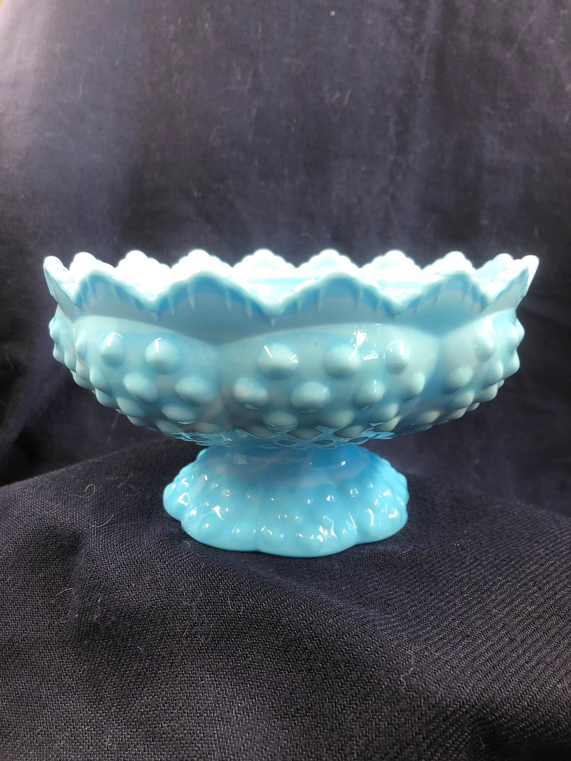 Fenton Hobnail Blue & White Swirl Slag Glass Pedestal Candle - Etsy UK