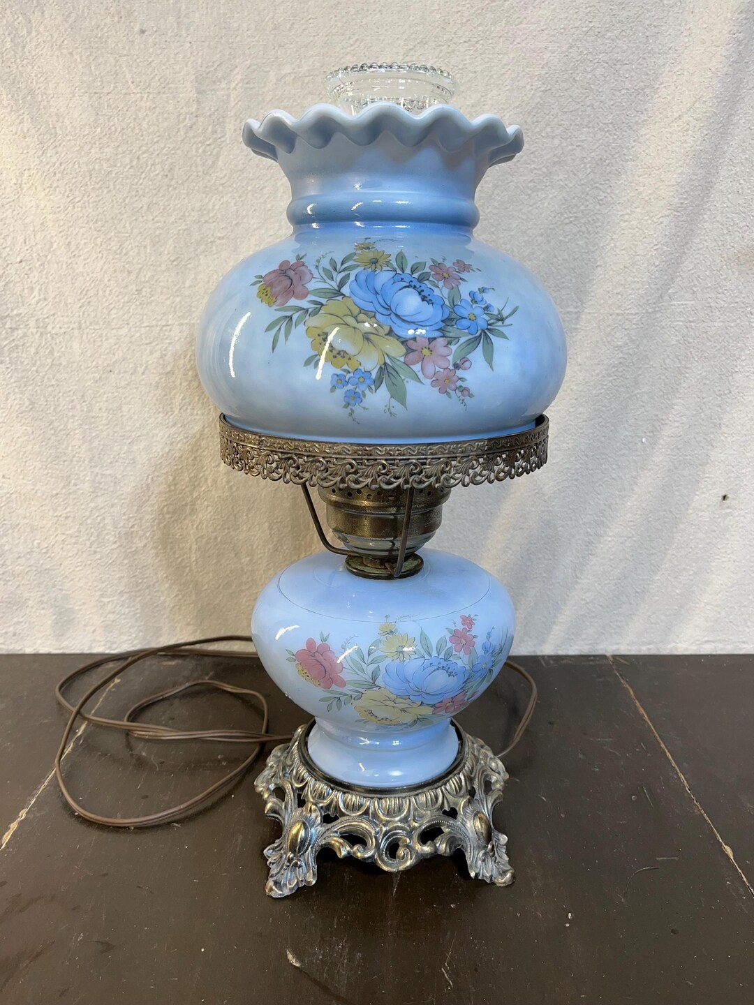 Vintage 16" Tall Gone With the Wind Hurricane Table Lamp With 3-way ...