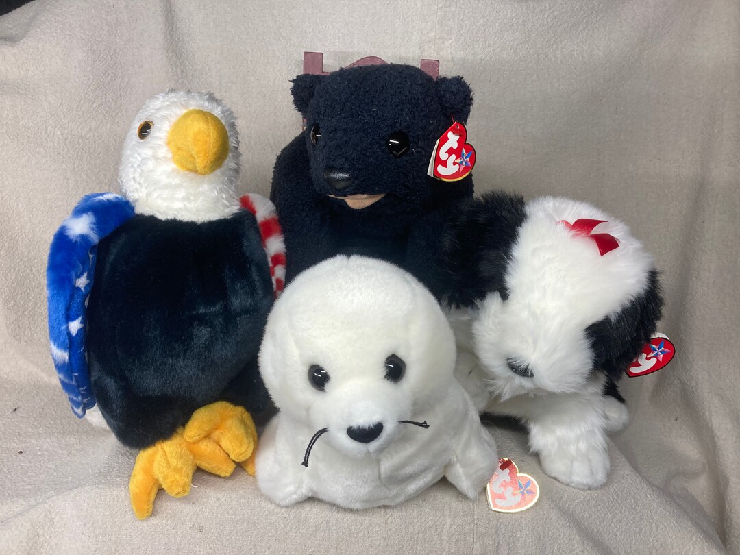 Vintage Large Ty Beanie Buddies Soar-eagle Cinders Black Bear Seal ...