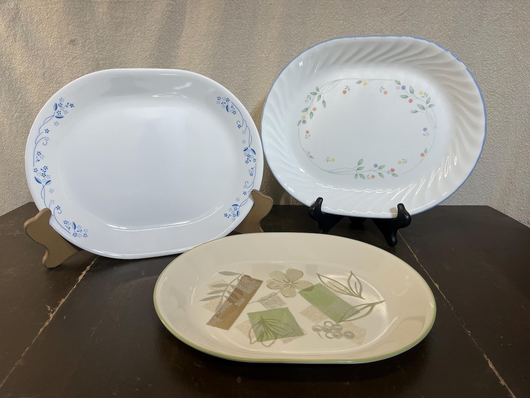 Vintage Corelle Serving Platter: Provincial Blue, Textured Leaves ...