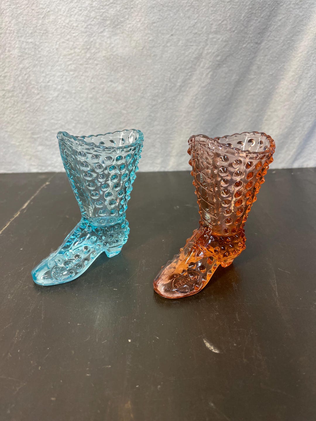 4" Tall Fenton Hobnail Glass Boot | Choose From Pink or Light Blue ...
