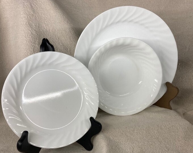 Vintage Corelle Enhancements White Swirl Plates and Bowls | Corelle - Etsy