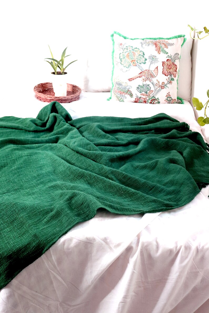 Emerald Green Throw Blanket Handwoven Cotton Blanketsofa - Etsy