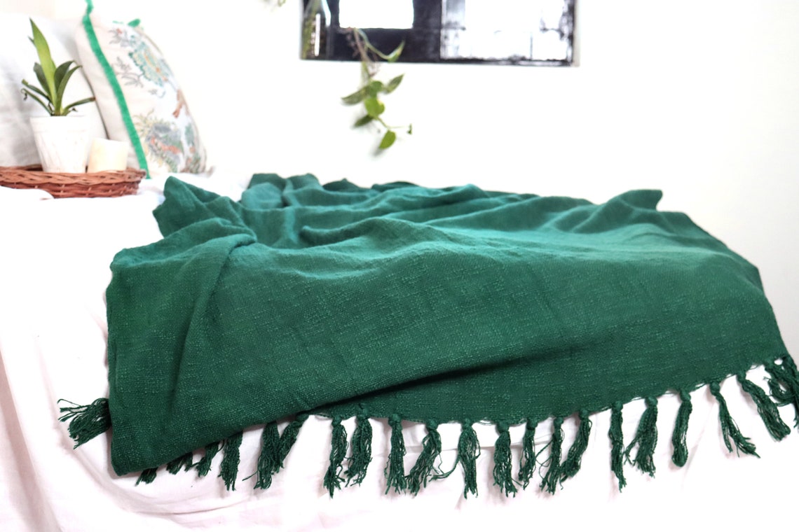 Emerald Green Throw Blanket Handwoven Cotton Blanketsofa - Etsy