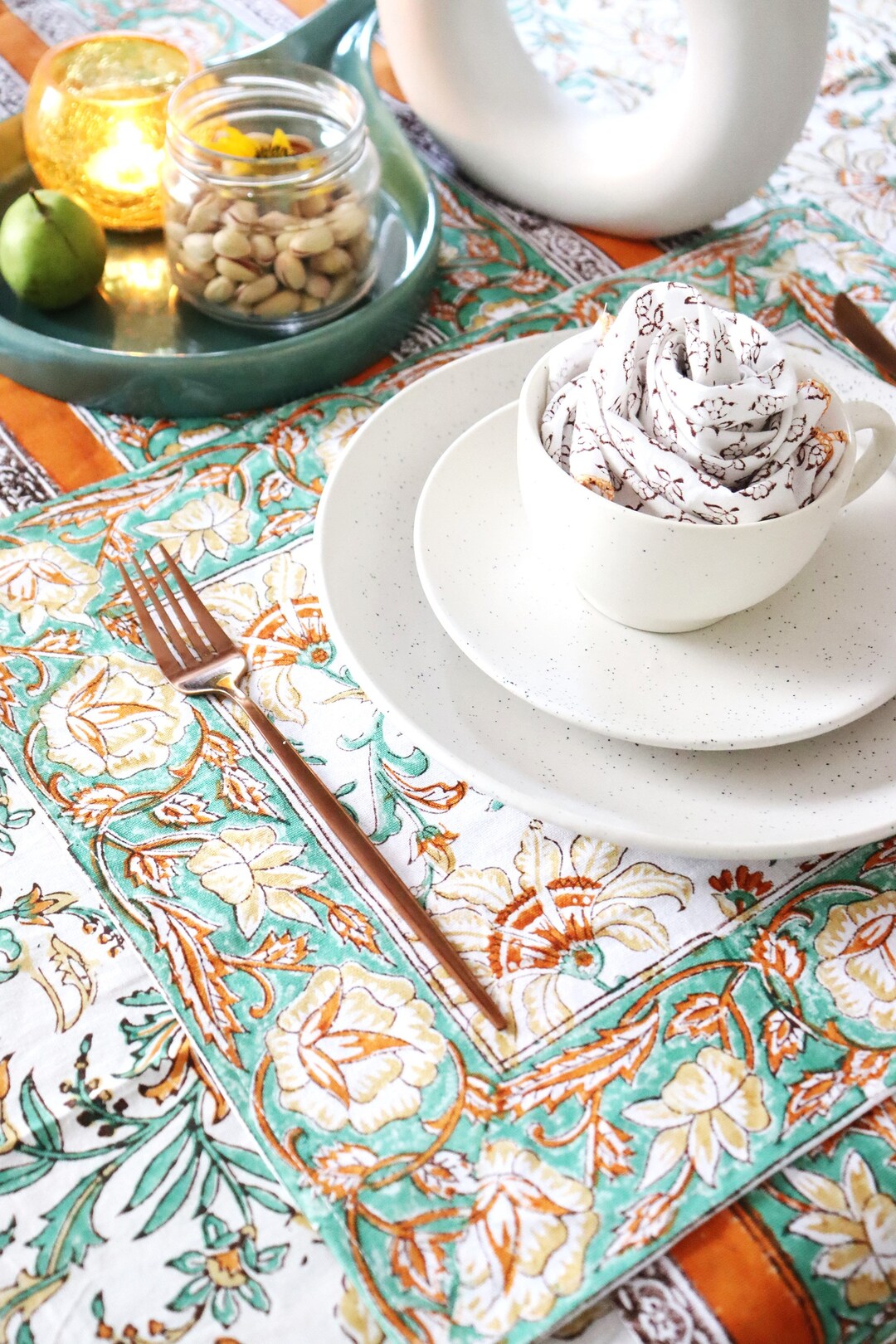 Block Printed Placemat Set Cotton Table Mats Housewarming Placemats ...