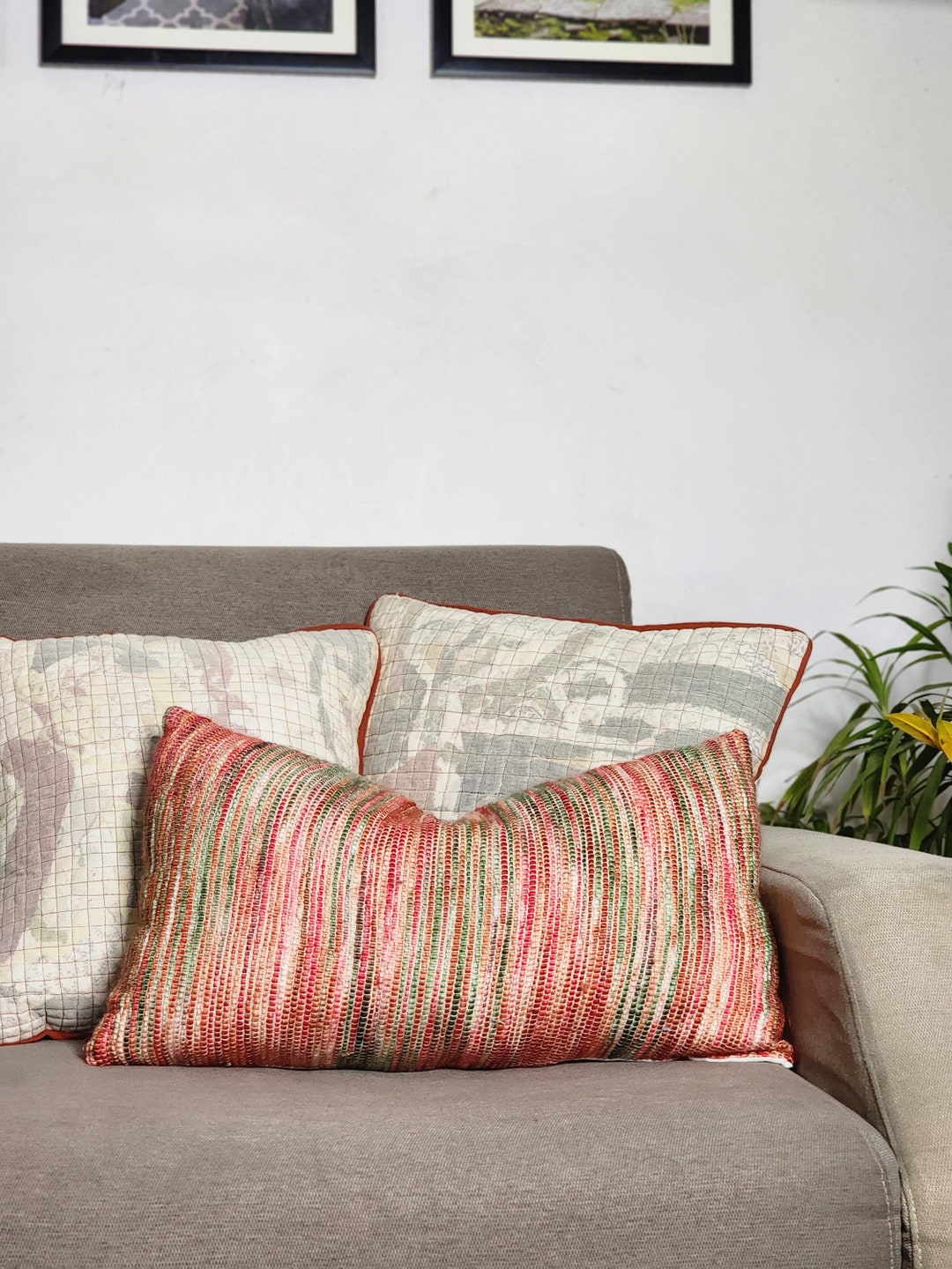 Red Pink Grey Lumbar Throw Pillow Covers | Handloom Pillow | Shades of ...