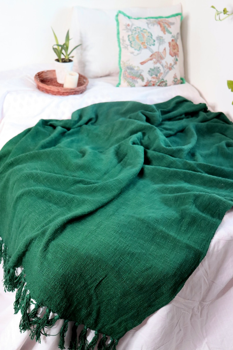 Emerald Green Throw Blanket Handwoven Cotton Blanketsofa - Etsy