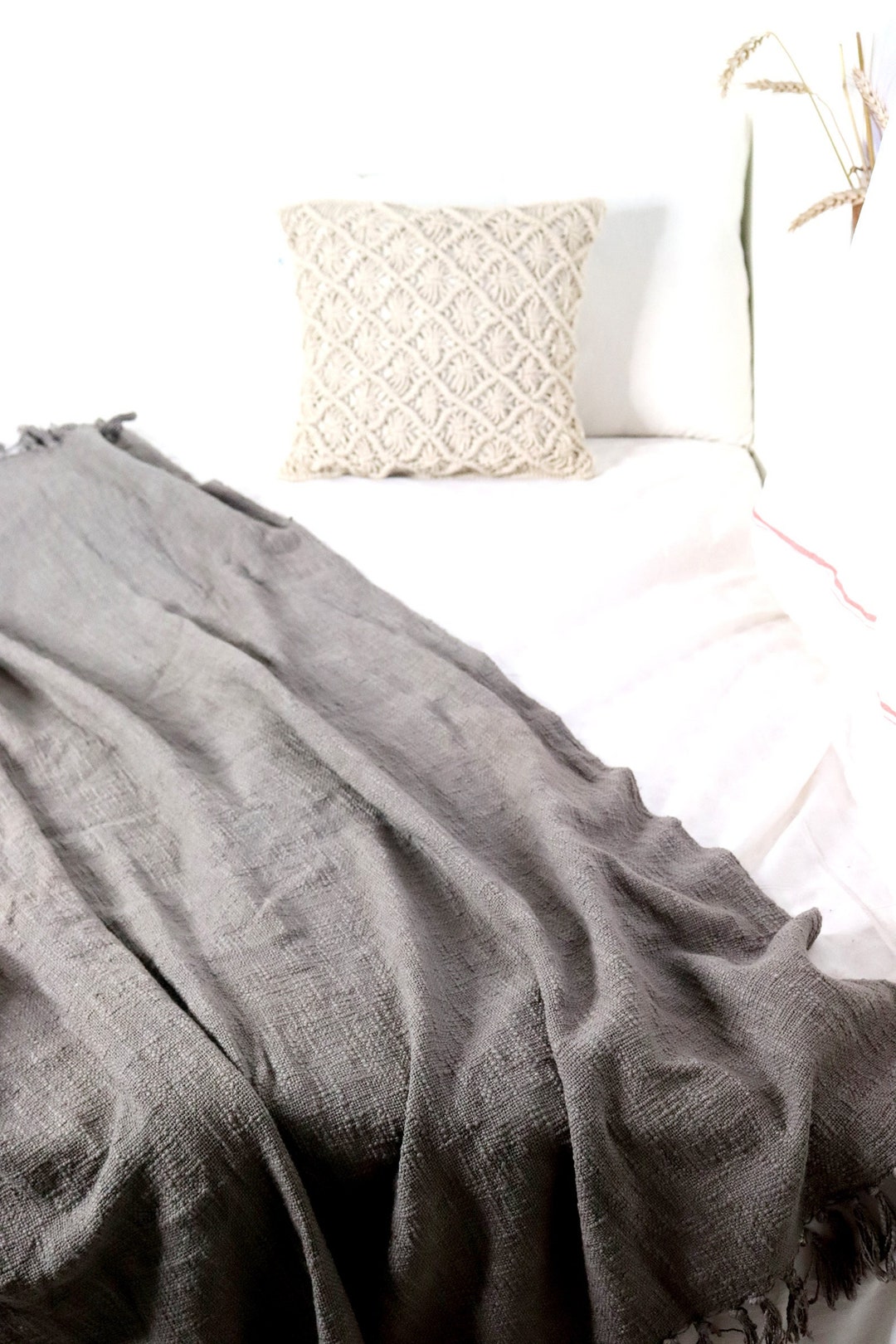 Grey Throw Blanket, Handwoven Hand Dyed Sofa Throw, Minimal Throw ...