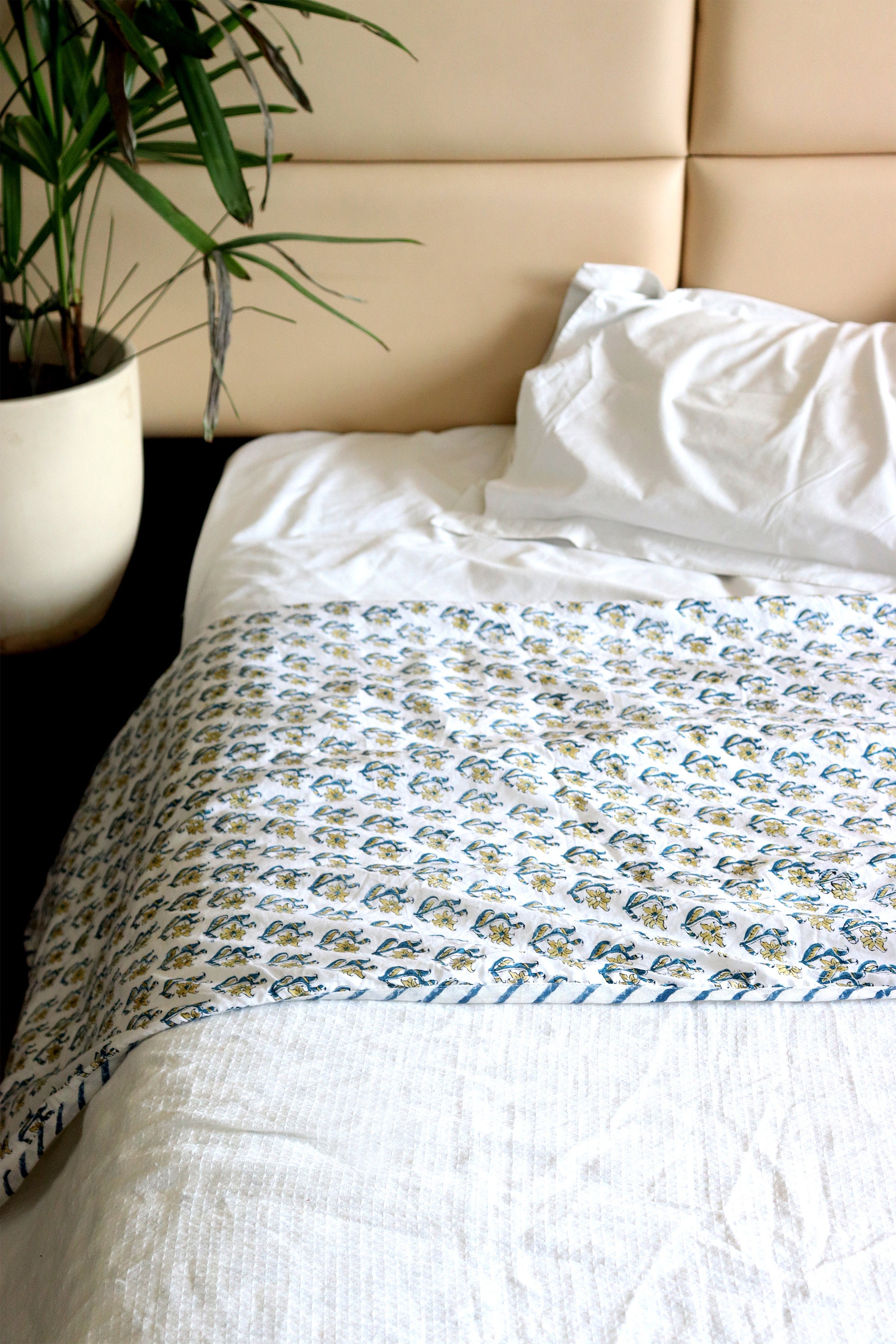 Quilted Throw Blanketreversible Cotton Block Printed - Etsy UK