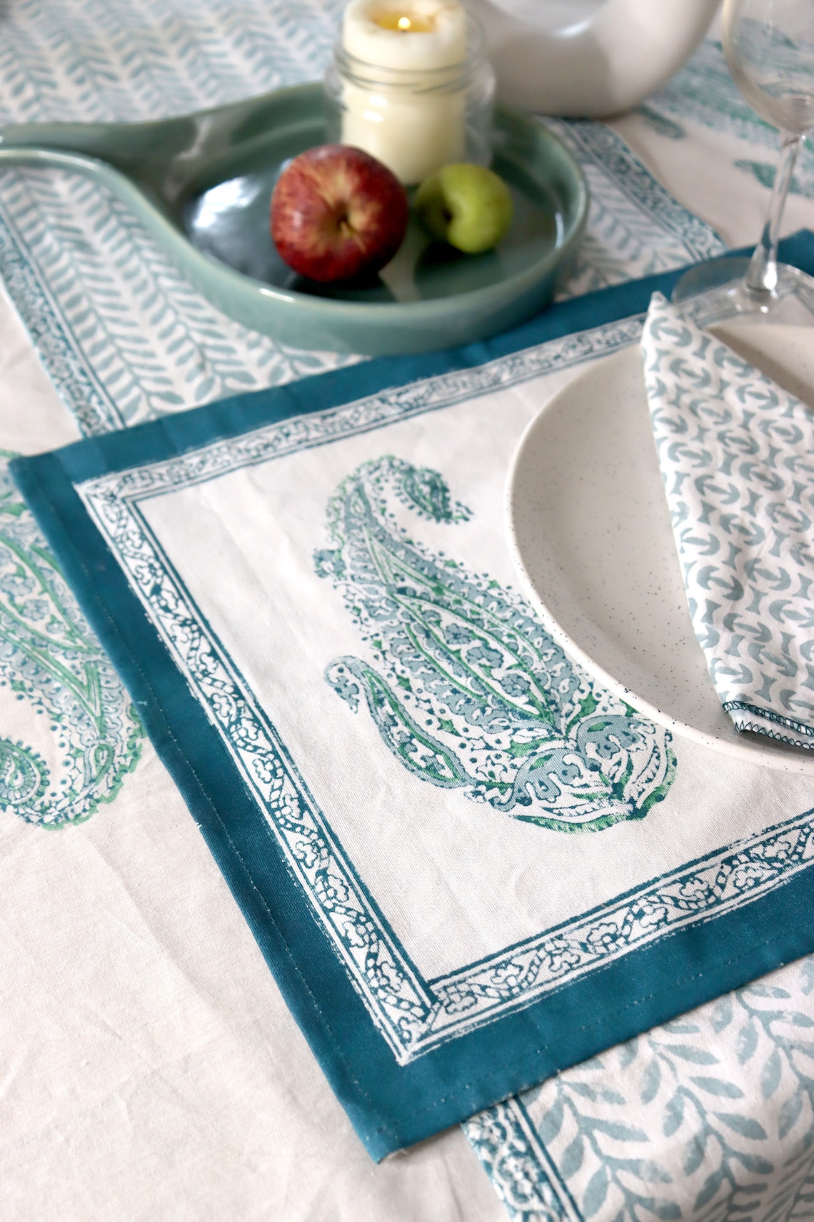Indian Block Print Placemats Placemat Set Cloth Table Mats Holiday Table Decor Holiday Table ...